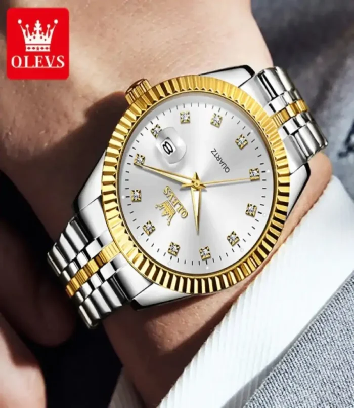 OLEVS 5526 Stainless Steel Analog Watch For Men - White - Shyam Watch